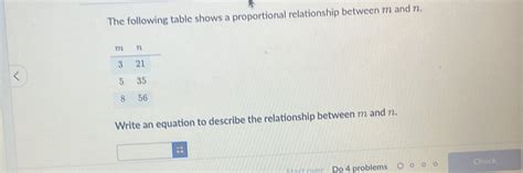 Solved The Following Table Shows A Proportional Relationship Between M