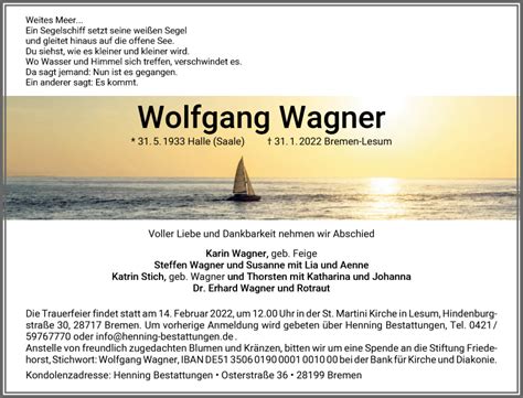Traueranzeigen Von Wolfgang Wagner Trauer Gedenken