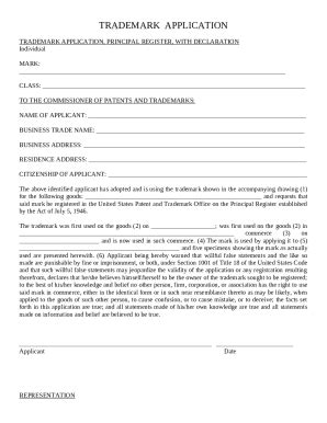 Application For Trademark Service Mark Registration Doc Template
