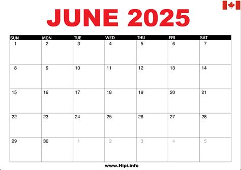 June Calendar 2025 With Holidays Canada Printable Jody Rosina