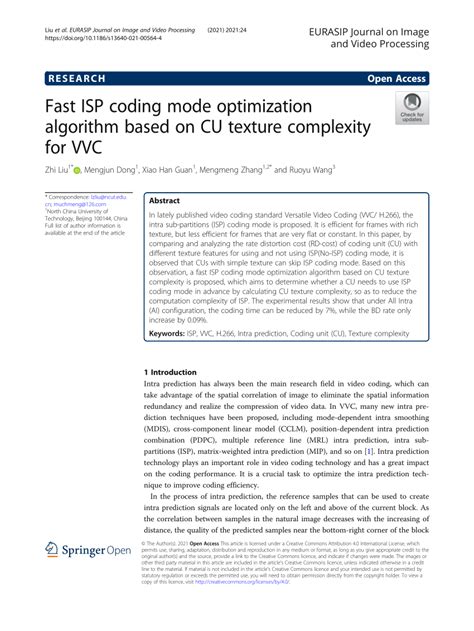 pdf fast isp coding mode optimization algorithm based on cu texture complexity for vvc