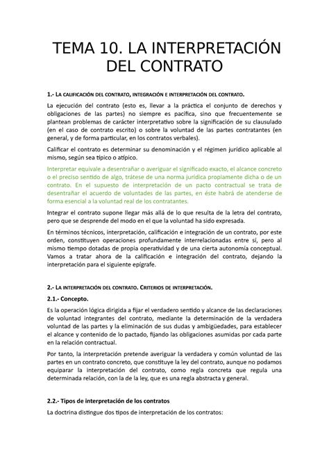 Tema Interpretaci N Del Contrato Tema La Interpretaci N Del