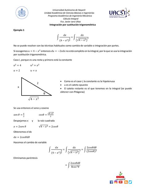 Ejercicios resueltos Integración por sustitución trigonométrica