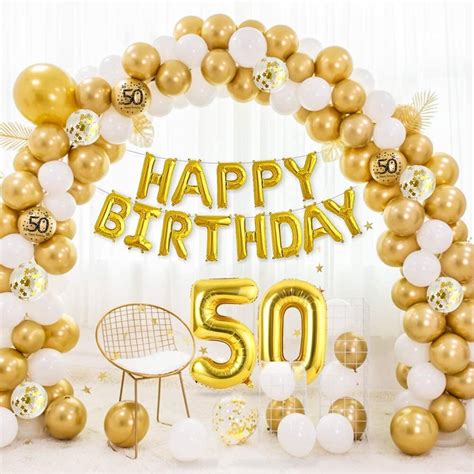 YANSION 50th Birthday Decorations For Woman Man White Gold 50th