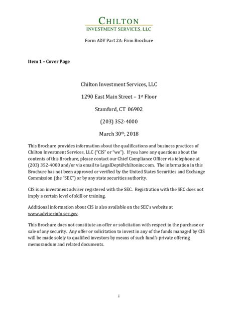 Fillable Online Item Cover Page Llc Firm Brochure Form Adv Part