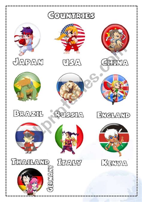 Countries ESL Worksheet By Alvinho