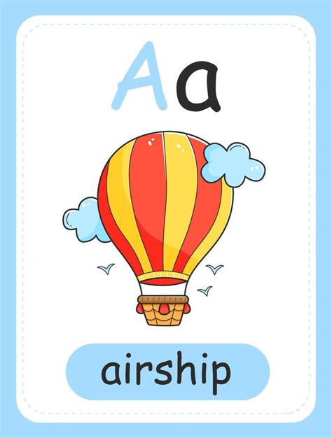 tarjeta del alfabeto para niños con la letra a y un dirigible tarjeta