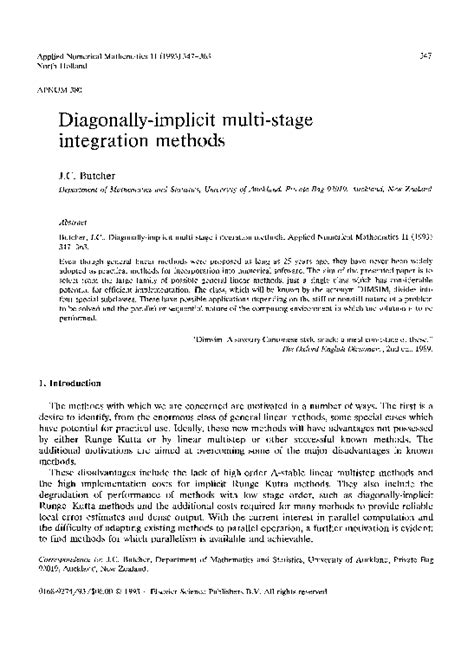 pdf diagonally implicit multi stage integration methods rosemary renaut