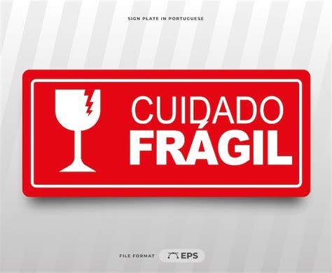 Placa de impresión de cuidado frágil en portugués de Brasil Vector
