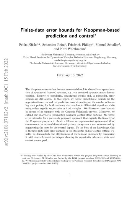 pdf finite data error bounds for koopman based prediction and control researchgate