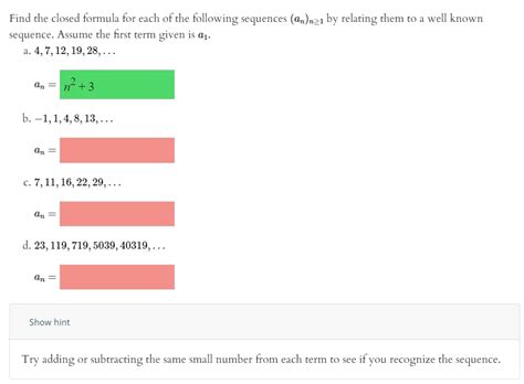 solved find the closed formula for each of the following