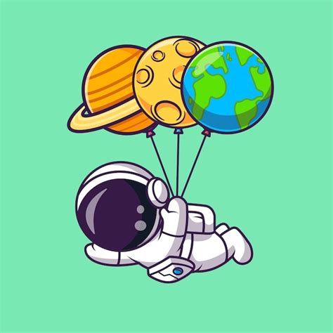 Free Vector Cute Astronaut Floating With Planet Balloon Cartoon