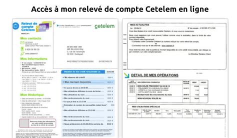 Calendrier bancaire Relevé de compte Cetelem en ligne
