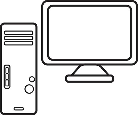 Illustration Of Black Line Art Computer Screen With Cpu 24907515
