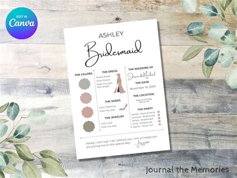 Bridesmaid Info Card Template Easily Edit In Canva Etsy