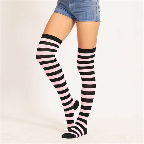 Women Girls School Stripy Striped Over The Knee Thigh High Stockings Long Socks Ebay