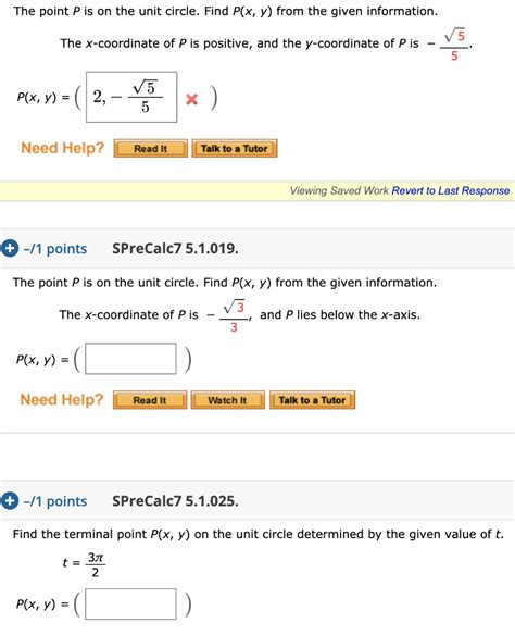 solved the point p is on the unit circle find p x y from