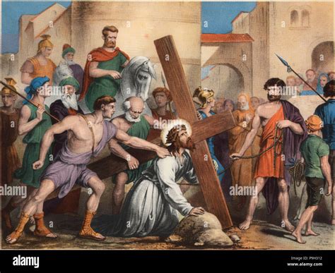 Via Crucis Tercera Estación Jesús cae por primera vez Dibujo por