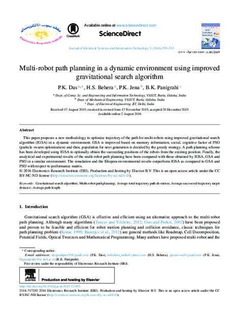 pdf multi robot path planning in a dynamic environment using improved gravitational search