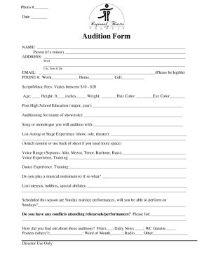 Fillable Online Audition Form RTOP Theatre Fax Email Print PdfFiller