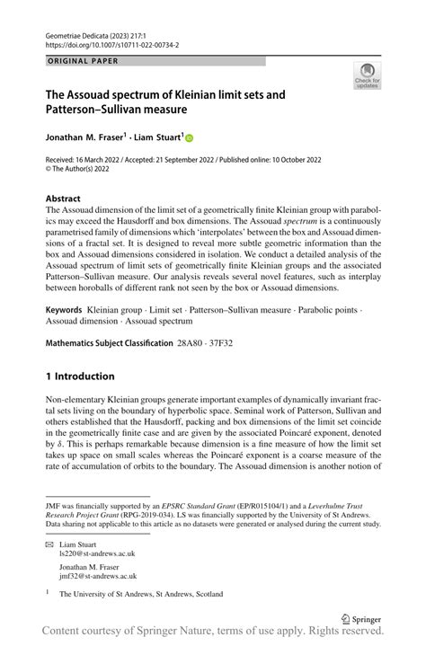 pdf the assouad spectrum of kleinian limit sets and patterson