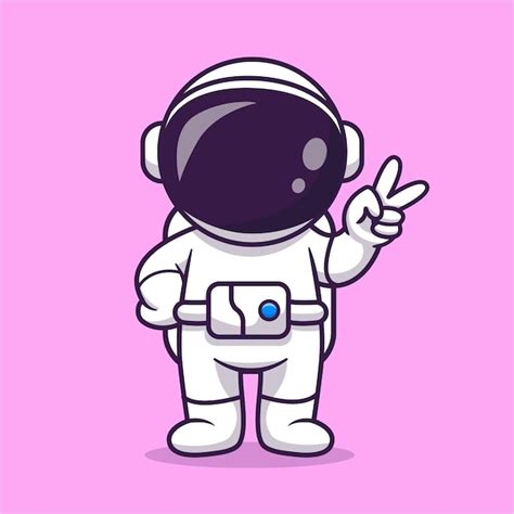 Lindo astronauta con paz mano dibujos animados vector icono ilustración