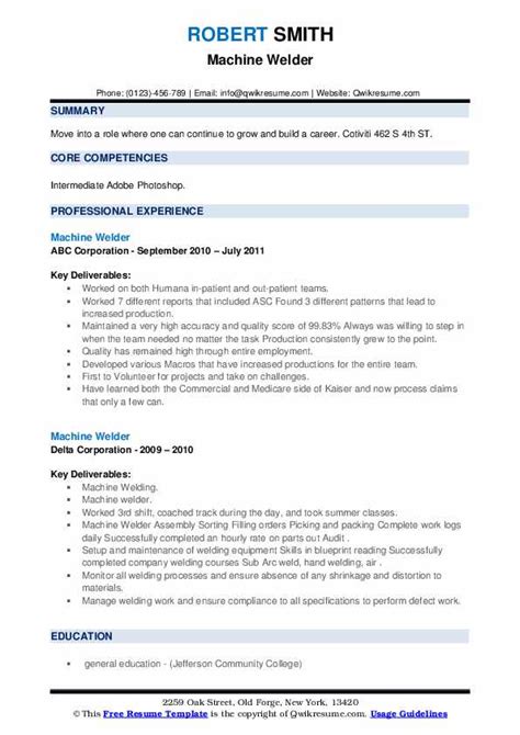 Machine Welder Resume Samples QwikResume
