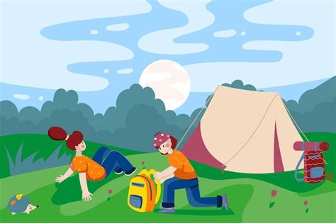 Los niños descansando en el campamento de verano en el fondo del