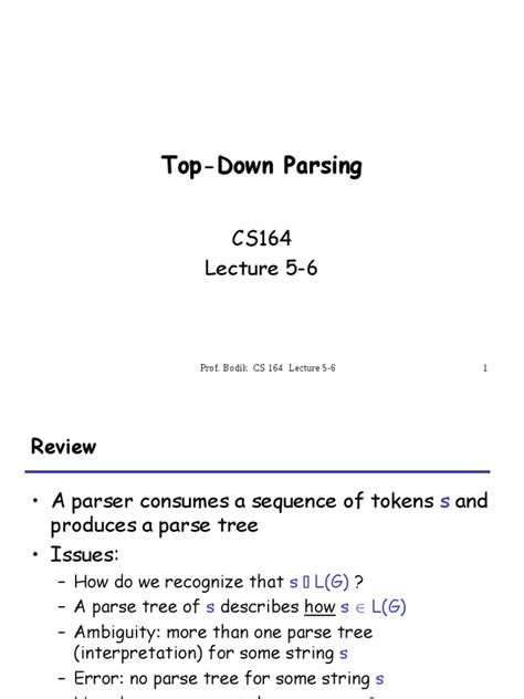 top down parsing cs164 lecture 5 6 pdf parsing software engineering