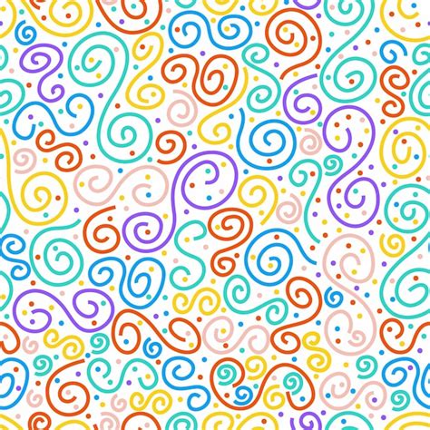 Espirales de colores y puntos sobre fondo blanco transparente Patrón