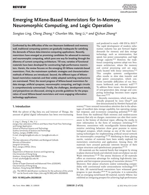 emerging mxene‐based memristors for in‐memory neuromorphic computing and logic operation