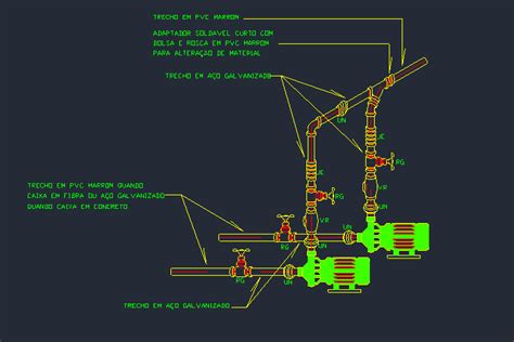 Bomba de recalque em projeto hidráulico Detalhes em DWG
