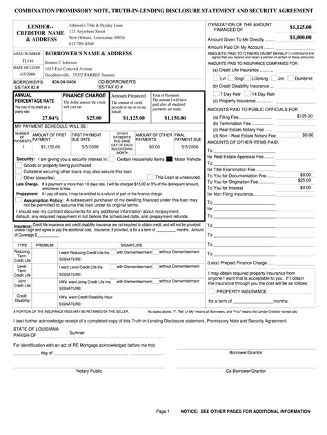 Fillable Truth In Lending Form Printable Forms Free Online