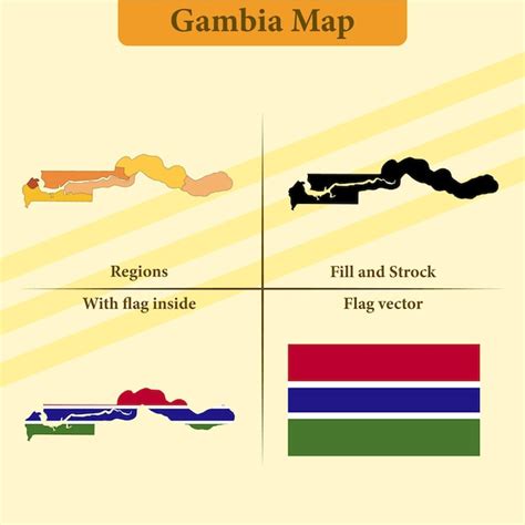 Vector mapa de Gambia estados vectoriales y líneas y completo con