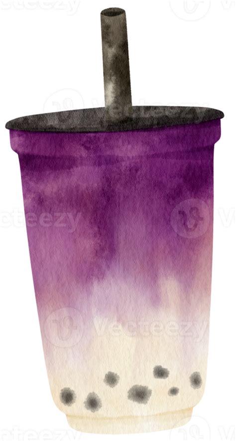 Taro Milk Bubble Tea Watercolor Illustration Png