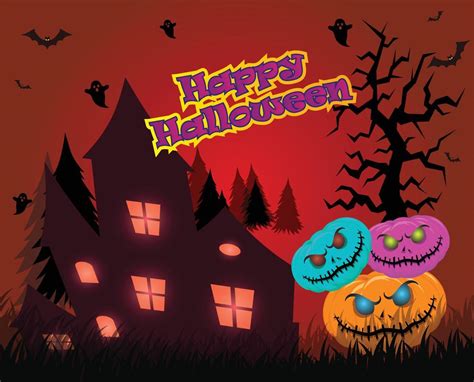 Scary Halloween Wallpaper With Dead Trees House And Pumpkin