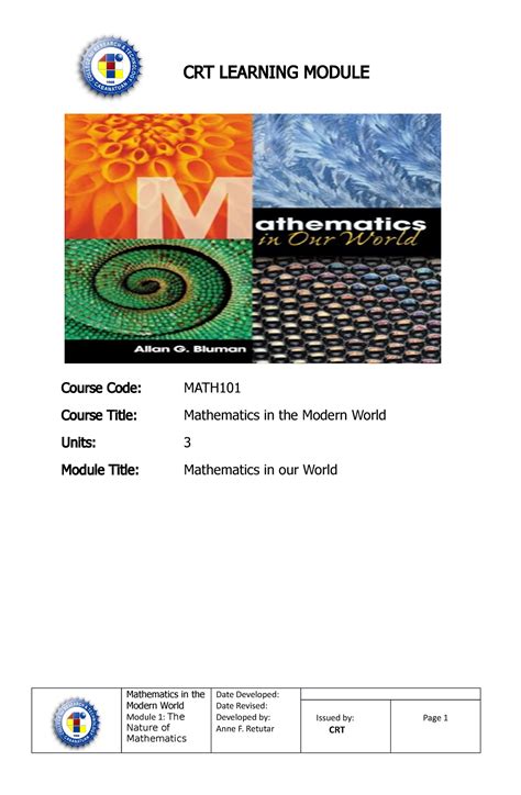 yuri d crt learning module course code math course title mathematics in the modern world