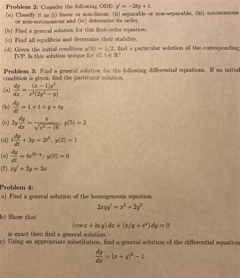 solved consider the following ode y 2ty t a