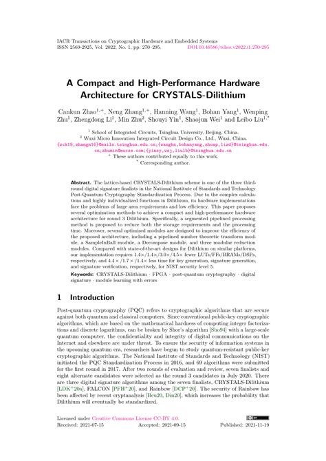 pdf a compact and high performance hardware architecture for crystals dilithium