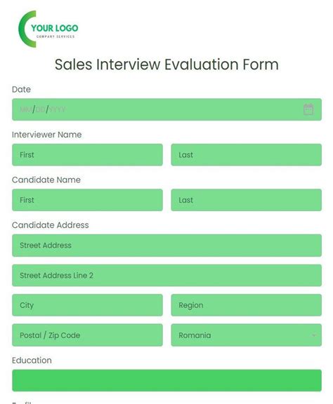 Sales Interview Evaluation Form Template 123FormBuilder