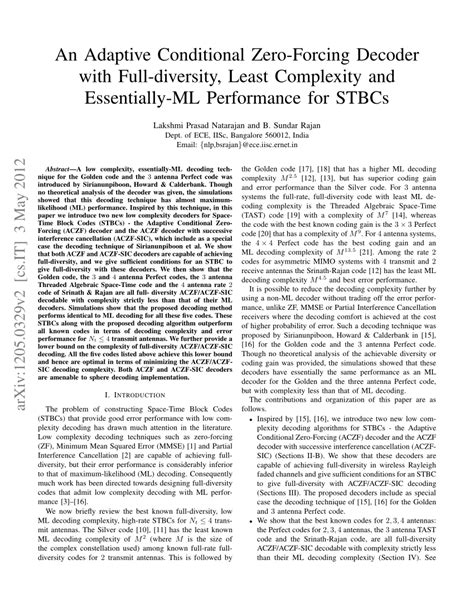 pdf an adaptive conditional zero forcing decoder with full diversity least complexity and
