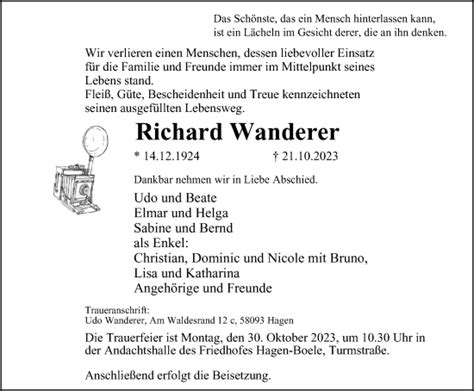 Traueranzeigen Von Richard Wanderer Trauer In Nrw De