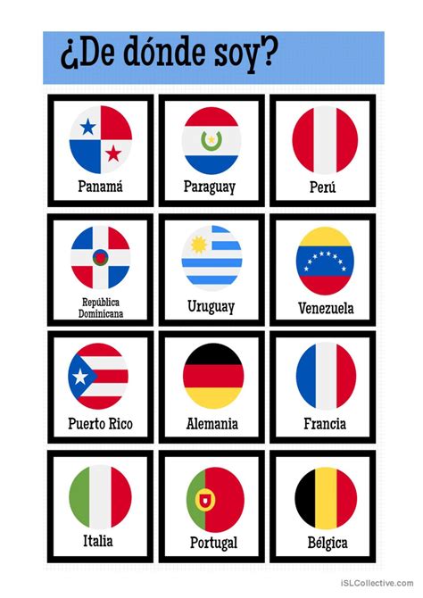 Pa Ses Y Nacionalidades Espa Ol Ele Hojas De Trabajo Pdf Doc