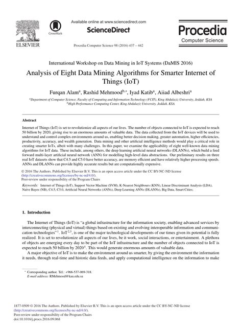 pdf analysis of eight data mining algorithms for smarter internet of things iot