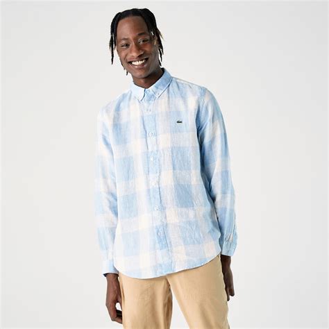 Lacoste Erkek Regular Fit Keten Ekose Desenli Mavi Gömlek CH0114 14M
