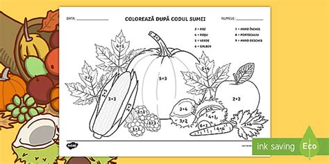Recolta de toamnă Colorează după codul numerelor Twinkl