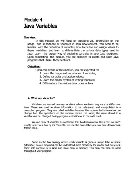 java variables in this module we will focus on providing you information on the usage and