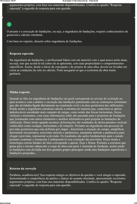 Avalia O Final Discursiva Pr Ticas De Funda Es E Obras De Terra