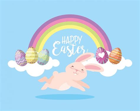 Feliz Tarjeta Colorida De Pascua Vector Premium