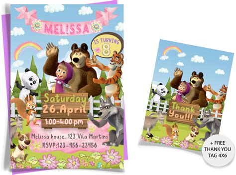 Masha And The Bear Birthday Invitation Masha And The Bear I Inspire
